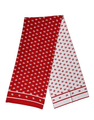 Dolce & Gabbana Red White Logo Print Foulard 201cm X 40.5cm Men Scarf And Nylon