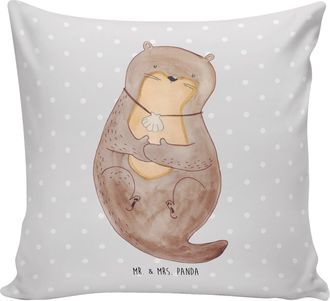 Mr. & Mrs. Panda 40 x 40 Kissen Otter Muschel - Geschenk, Sofakissen, Zierkissen, niedlich, Otterliebe, Fischotter, s&uuml;&szlig;, B&uuml;ro, gr&uuml;beln, Seeotter