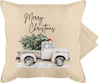 Shirtracer Kissenbezug - Weihnachtskissen - Motiv Merry Christmas Truck Geschenke Weihnachtsmotiv Geschenk Weihnachten I Winter Geschenk Weihnachtszeit I Winterm
