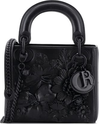 Dior Ultra Matte Lady Dior Bag Flower Embroidered Lambskin Mini satchel - Schwarz