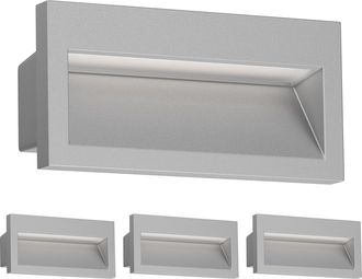 LEDs Com 4 Stück LED Wandeinbauleuchte NOLA, Downlight für außen, IP54, grau matt, 140 x 70mm, warmweiß