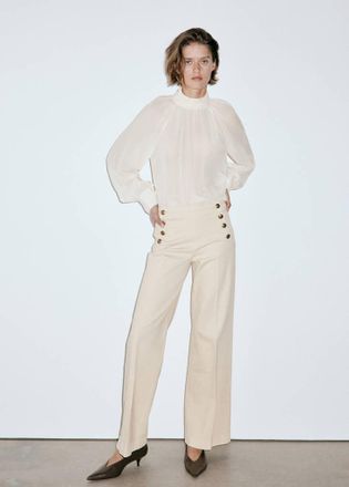 Mango Jean wide leg boutons lat&eacute;rales sable - Femme - 32 - MANGO