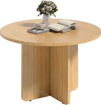 HOMCOM Couchtisch Rund &Oslash;66 cm Wohnzimmertisch aus Bambus modern Beistelltisch mit Kreuzfu&szlig; Kaffeetisch bis 120 kg Belastbar f&uuml;r Wohnzimmer, Schlafzimmer, Nat