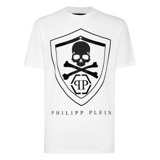 Philipp Plein Homme, Tops, Blanc, Taille: 2XL T-Shirt Col Rond