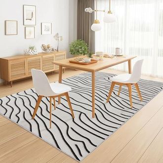 Generic Gris-Noir Lavable en Machine Tapis Salon Dessin au Trait Simple Rayures Branches, 120 x 180 cm Doux Tapis de Sol Pelucheux Dessous Antid&eacute;rapant, Entre