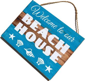 Seestern Sportswear SEESTERN Holzbild Wand Holz Bild Welcome to Our Beach House Homedeko 40 x 30cm /2370 Tuerkis