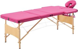 vidaXL Massageliege Klappbar 3-Zonen mit Holzgestell Rosa - Vidaxl
