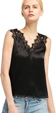 LilySilk D&eacute;bardeur en Pure Soie Femme Top &agrave; Fines Bretelles Ajustables Caraco F&eacute;minin Street Style 19 Momme (XX-Large, Noir - Dentelle)