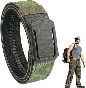 Generic Ceinture tactique en nylon double couche &eacute;paisse avec boucle automatique, ceinture &agrave; cliquet en nylon pour homme, ceinture tactique portable, vert mil