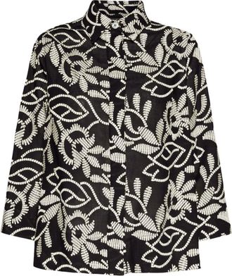 Elena Miro Femme, Blouses et Chemises, Noir, Taille: 52 FR Camicia in voile di cotone ricami all-over