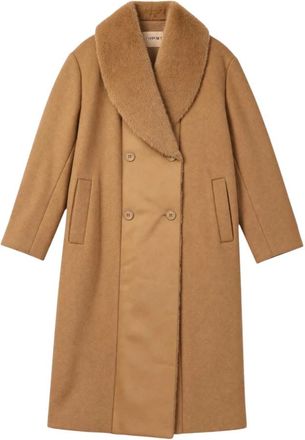 Twinset Mantel mit Reverskragen und weichem Fell - - Coats - Damen - Braun - S