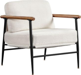 Yaheetech Fauteuil de Relaxation en Tissu Bouclette Rembourré Fauteuil de Salon Design Moderne Élégant Cadre Métallique Accoudoirs Bois Fauteuil dappoint pour