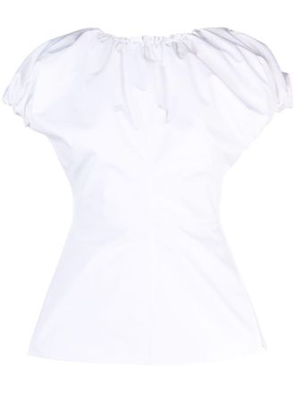 Jil Sander haut en coton &agrave; manches bouffantes - Blanc