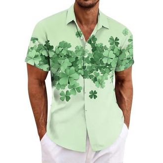 Generic Chemise de la St Patrick pour homme, t-shirt hawa&iuml;en irlandais avec tr&egrave;fle porte-bonheur, chemisier &agrave; boutons &agrave; manches courtes, haut ample d&eacute;contract