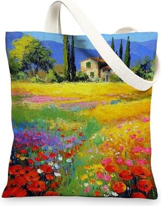 Generic Sac fourre-tout en toile à motif floral, respectueux de lenvironnement, réutilisable, pochette légère à bandoulière 33 x 38 cm