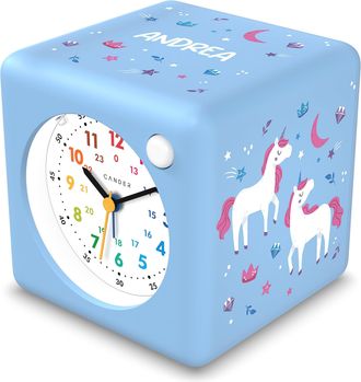 Cander Berlin MNU 1310 E Kinderwecker personalisiert lautlos mit Wunschnamen Licht Einhorn M&auml;dchen Kinderzimmer