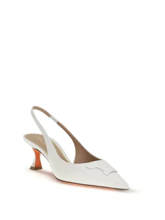 Santoni Womens Taylor Slingback Pumps White Calf Leather Bos Taurus High Heel Shoes