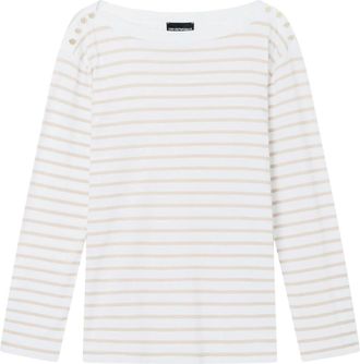 Emporio Armani Femme, Tops, Blanc, Taille: 40 FR Top Ray&eacute; avec Boutons Dor&eacute;s