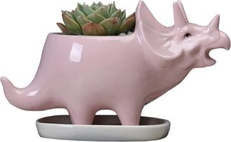BESPORTBLE Dino Topf Aus Keramik Dinosaurier Blumentopf F&uuml;r Sukkulenten Blumentopf Mit Triceratops Motiv Pflanztopf F&uuml;r Fleischige Blumen Blumenhalter Mit Tablet