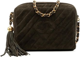 Chanel 1994-1996 CC Diagonal Quilted Suede Tassel Diamond Camera Bag crossbody bag - Vert