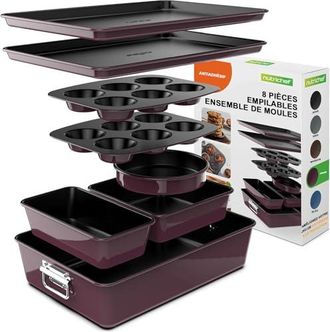 Nutrichef NutriChef Ensemble de Moules &agrave; P&acirc;tisserie Antiadh&eacute;sifs Empilables en 8 Pi&egrave;ces - Ensemble de Plaques de Cuisson Sans PFOA, PFOS, PTFE avec Rev&ecirc;tement A