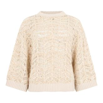 PESERICO Spitzenpullover mit Pailletten - - Knitwear - Damen - Beige - L