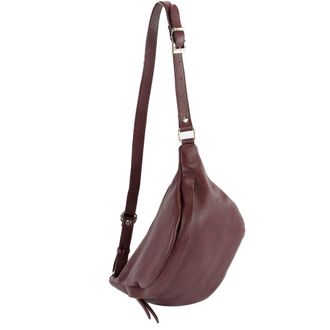 modamoda.de T77 - ital. Hüfttasche Bauchtasche Brusttasche Medium aus weichem Leder, Farbe:Bordeauxviolett