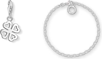 Thomas Sabo Damen-Charm Club-Anhänger Kleeblatt 925er Sterlingsilber 0790-001-12 & Damen Charm-Armband Charm Club 925 Sterling Silber X0163-001-12