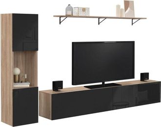 IDMarket Ensemble meuble TV 180 cm avec colonne et étagère ELIO bois et noir