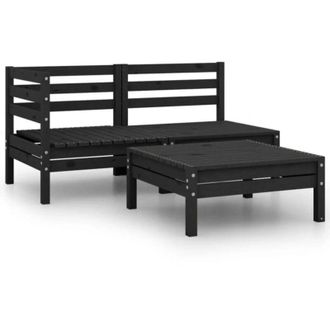 vidaXL 3-tlg. Garten-Lounge-Set Massivholz Kiefer Schwarz - Vidaxl