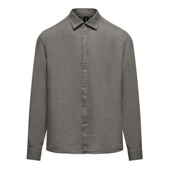 Bomboogie Homme, Chemises, Gris, Taille: S Chemise en lin &agrave; manches longues