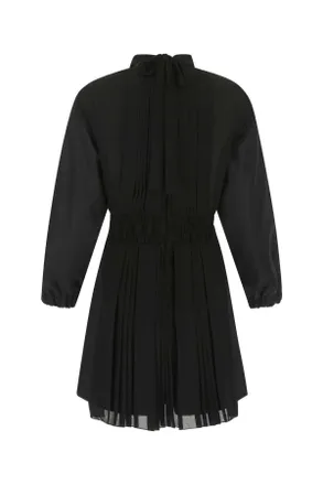 Prada Womens Pleated Re-Nylon And Crepe Dress Black Polyester