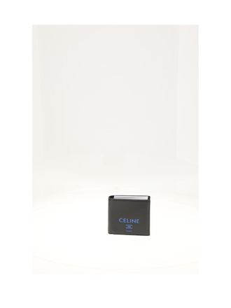 Celine Mens Bifold Wallet Black-Ultra Blue Lamb Leather Umbrellas Black/ultra
