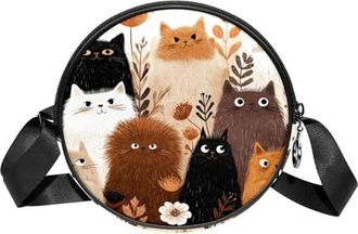 Generic Petit sac &agrave; bandouli&egrave;re rond pour femme, motif chats color&eacute;s abstraits, sac &agrave; dos &agrave; bandouli&egrave;re avec fermeture &eacute;clair, bretelles r&eacute;glables, sac &agrave; main