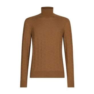 Dolce & Gabbana Homme, Pulls, Brun, Taille: S Col roul&eacute; en soie brod&eacute; du logo