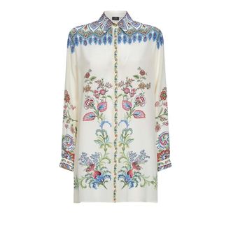 Etro Femme, Blouses et Chemises, Multicolore, Taille: 36 FR Chemise Longue en Soie avec Imprim&eacute; Floral Plac&eacute;