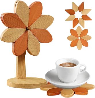 Generic Untersetzer Set, Best&auml;ndig Nat&uuml;rlich Mit St&auml;nder | Holzplatten F&uuml;r Hei&szlig;e Gerichte,F&uuml;r K&uuml;che Wohnkultur Tisch Schreibtisch Theke Bar Bauernhaus B&uuml;ro Ka