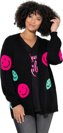 Angel Of Style Damen große Größen Übergrößen Plus Size Strickjacke, Straight Fit, Smiley-Muster schwarz 50+ 845296100-50+