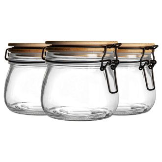 Argon Tableware Holzklammerdeckel -Lagergl&auml;ser - 500ml - Klar Seal - Pack Von 6