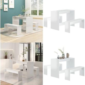 vidaXL Vidaxl - Ensemble &agrave; manger 3 pcs Blanc brillant Bois ding&eacute;nierie - Ensemble De Salle &agrave; Manger - Table Et Chaises - Mobilier Contemporain - Cuisine