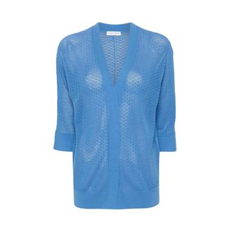 Le Tricot Perugia Blauer Baumwoll-Cardigan mit Offenem Strickmuster - - Knitwear - Damen - Blau - 3XL