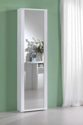 Dmora Schuhregal Datura, Mehrzweck-Eingangsm&ouml;bel mit Spiegelt&uuml;r, moderner Schuhschrank mit 7 Regalen, 100 % Made in Italy, 50 x 32 x 182 cm, Wei&szlig;
