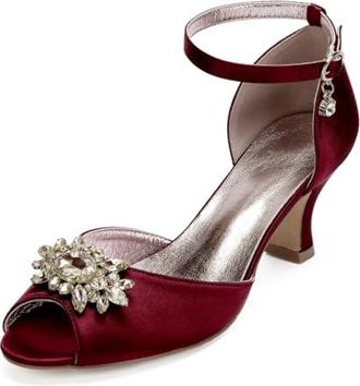 Generic Chaussures De Mariée Femme Été Open Toe Bas High Heels Satin Mariage Bureau Travail Soir Sandale Talons Hauts 6.5Cm,Burgundy,39 EU
