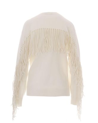 P.A.R.O.S.H. Womens Crewneck Fringed Jumper Cream Cashmere Jumpers Sweater