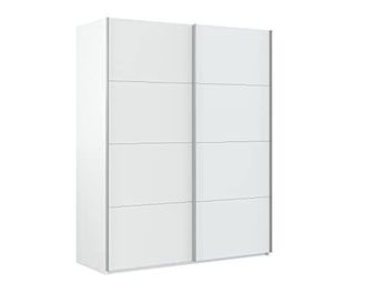 Dmora Garde-robe 2 portes Ponce, Armoire de chambre, Armoire avec tringle à vêtements et 2 étagères, 150x60h200 cm, Blanc brillant