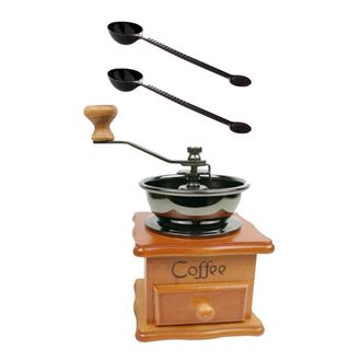 Hemobllo SEWACC Handbetriebene Kaffeem&uuml;hle mit Keramikmahlwerk Kompakte Gr&ouml;&szlig;e Buchenholzgeh&auml;use Vintage Stil Inklusive Bohnenl&ouml;ffel Manuelle Kaffeem&uuml;hle f&uuml;r K&uuml;