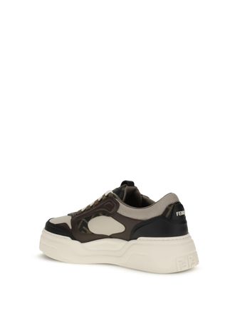Fendi Mens Sneakers Ff Leather Black-Cream-Beige Trainers Black/cream/beige