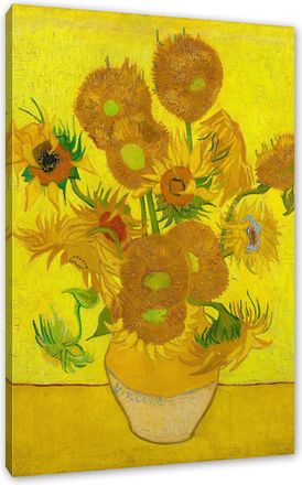 Pixxprint Vincent Van Gogh - Sonnenblumen II, Wei&szlig;, Gr&ouml;&szlig;e: 60x40cm, Leinwandbild, fertig gespannt, Wandbild, Dekoration, Kunstdruck, kein Poster