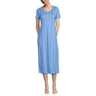 Lands End Wadenlanges Kurzarm-Nachthemd aus reiner Baumwolle, Damen, Gr&ouml;&szlig;e:48-50 petite, Blau, Baumwolle, by Lands End