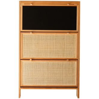 Generic Schuhschrank Aufbewahrungsschrank mit Klappschublade 28cm Schmaler Schrank Schuhaufbewahrung Rattantür Schuhregal Aus Massivholz für Flur, Korridor(80